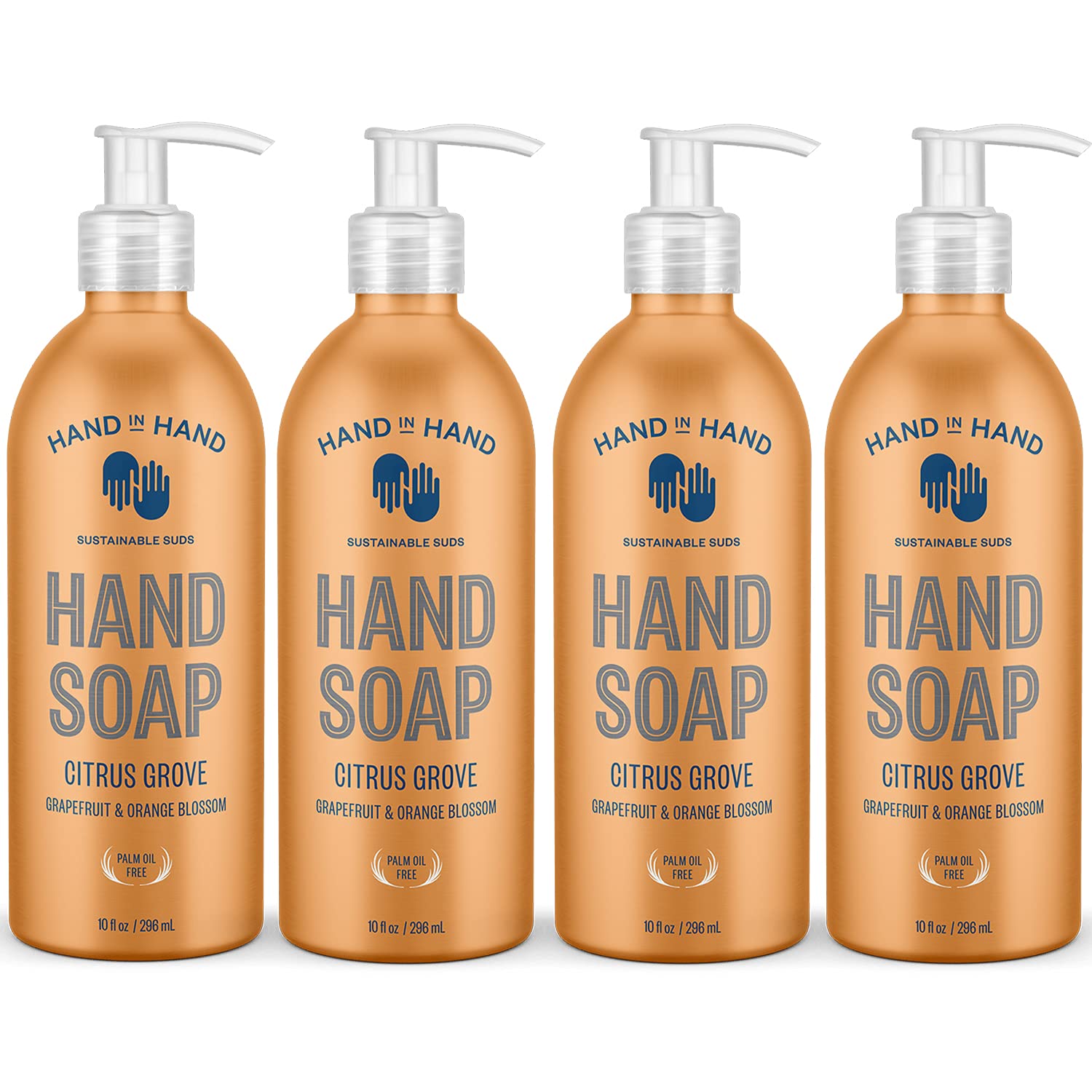 Hand in Hand Nourishing Liquid Hand Soap, 10 Fl Oz, Cactus Blossom, Sea Salt, Lavender, and Pink Peony Scents, 4 Pack