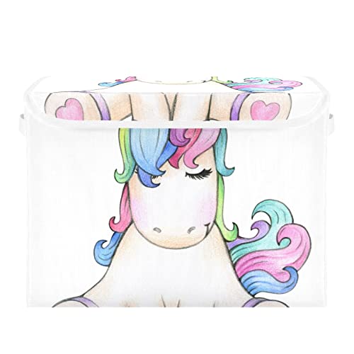 innewgogo Cute Unicorn Cartoon Storage Bins with Lids for Organizing Organizer Containers with Handles Oxford Cloth Storage Cube Box for Clothes
