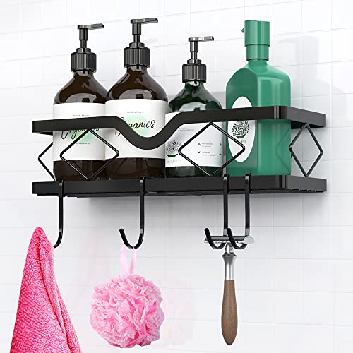 Kadolina 2-Pack Adhesive Shower Caddy with 2 Soap Dishes Holder, Bathroom Shower Storage Shower Shelves Basket, No Drilling Shower Organizer for Inside Shower, Rustproof Stainless Steel (Black)