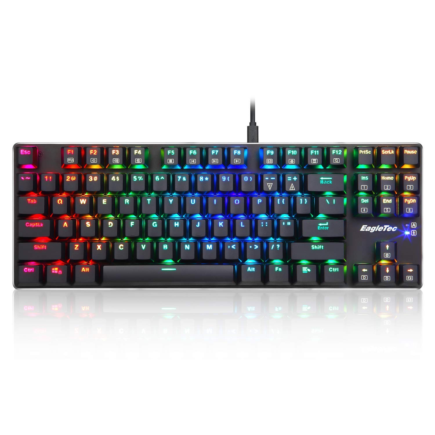 EagleTec KG060-BR RGB LED Backlit Mechanical Gaming Keyboard Low Profile Mechanical Gamers Keyboard 87 Key Metal Mechanical Computer USB Gaming Keyboard for PC Quiet (Black)
