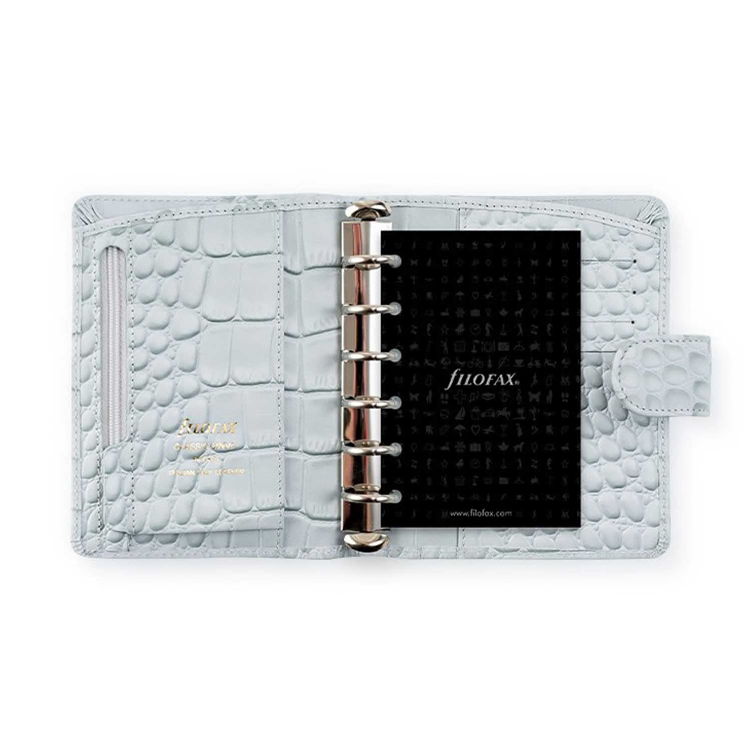 Filofax Classic Croc Print Leather Organizer Agenda Diary Calendar Planner Bundle With DiLoro Ballpoint Pen (A5 Paper Size 8.26" x 5.82", Silver 2022 With Pen)