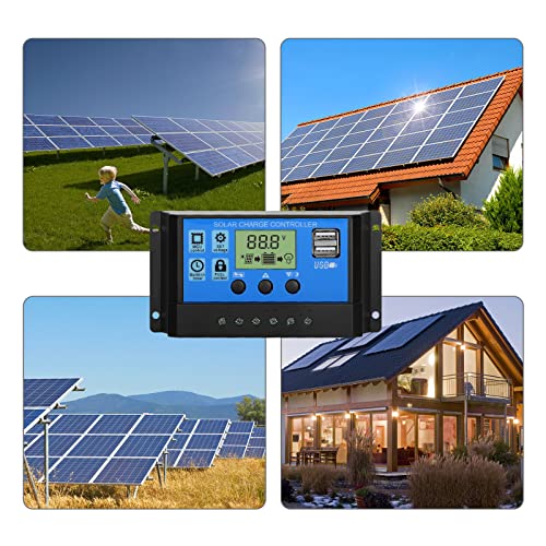 EEEkit 100A Solar Charge Controller, 12V/24V Solar Panel Charge Controller Intelligent Regulator with 5V Dual USB Port Display Adjustable PWM Auto Parameter LCD Display and Timer Setting