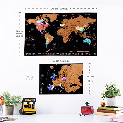 Scratch Off Travel Map + BONUS Europe Map | Premium World Map Scratch Off Poster in Nebula Watercolor | Travel Scratch Off Map with Accessories Kit and Travel Map Gift Tube