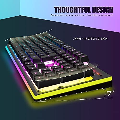 RedThunder K10 Wireless Gaming Keyboard, Rechargeable 3000mAh 2.4G LED Backlit Wireless Keyboard, Ergonomic Keyboard with Mechanical Feeling Keys for PC PS4 Xbox One Mac, Teclado Gamer, Black
