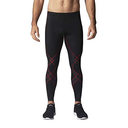 CW-X Men's Standard Stabilyx Joint Support Compression Tights, Black/Red, XX-Large