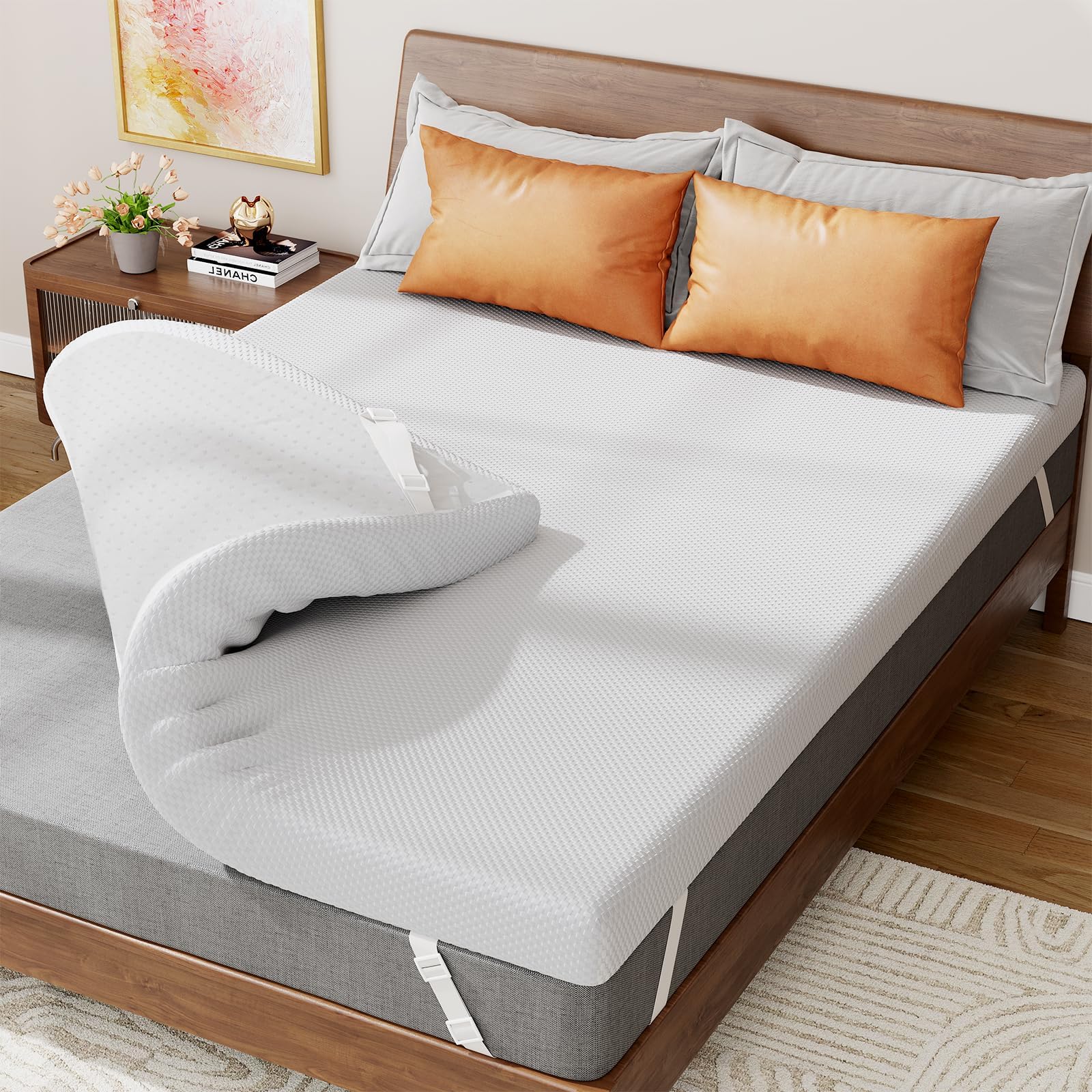 Mattress Topper Memory Foam: 4 Inch Full Size Gel Mattress Pad Cover for Pressure Relief, Cooling Sleep Soft Bed Topper