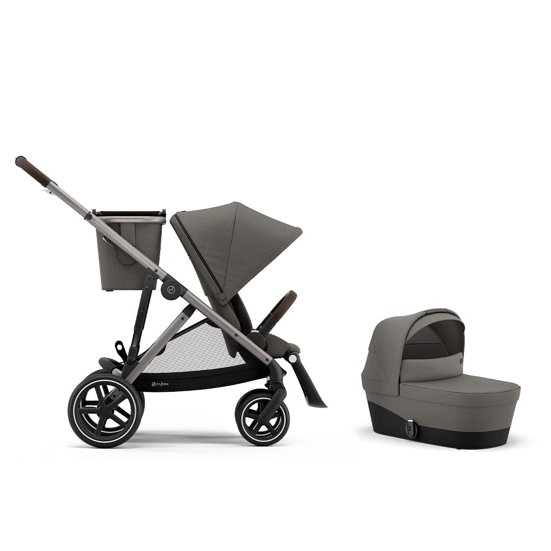 CYBEX Gazelle S Infant Stroller with Infant Cot, Convertible Double Stroller, Infant Cot with Soft Foam Cushion Included, Cot for Birth Up to 20 Lbs., Removable Shopping Basket, Soho Grey
