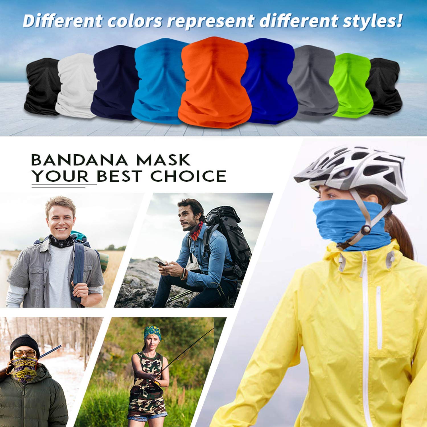 Elimoons 3P Neck Gaiter Breathable Bandana Mask Cycling Half Face Mask Men Women