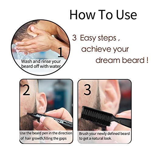 HATIKY Water-Resistant Beard Filler and Grooming Kit for Men - Long-Lasting Natural Pen with 4 Applicator Tips for Beard, Mustache, and Eyebrows