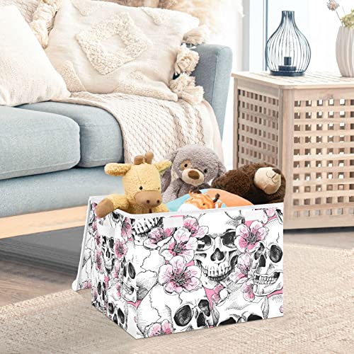 innewgogo Skull Flowers Storage Bins with Lids for Organizing Closet Organizers with Handles Oxford Cloth Storage Cube Box for Room