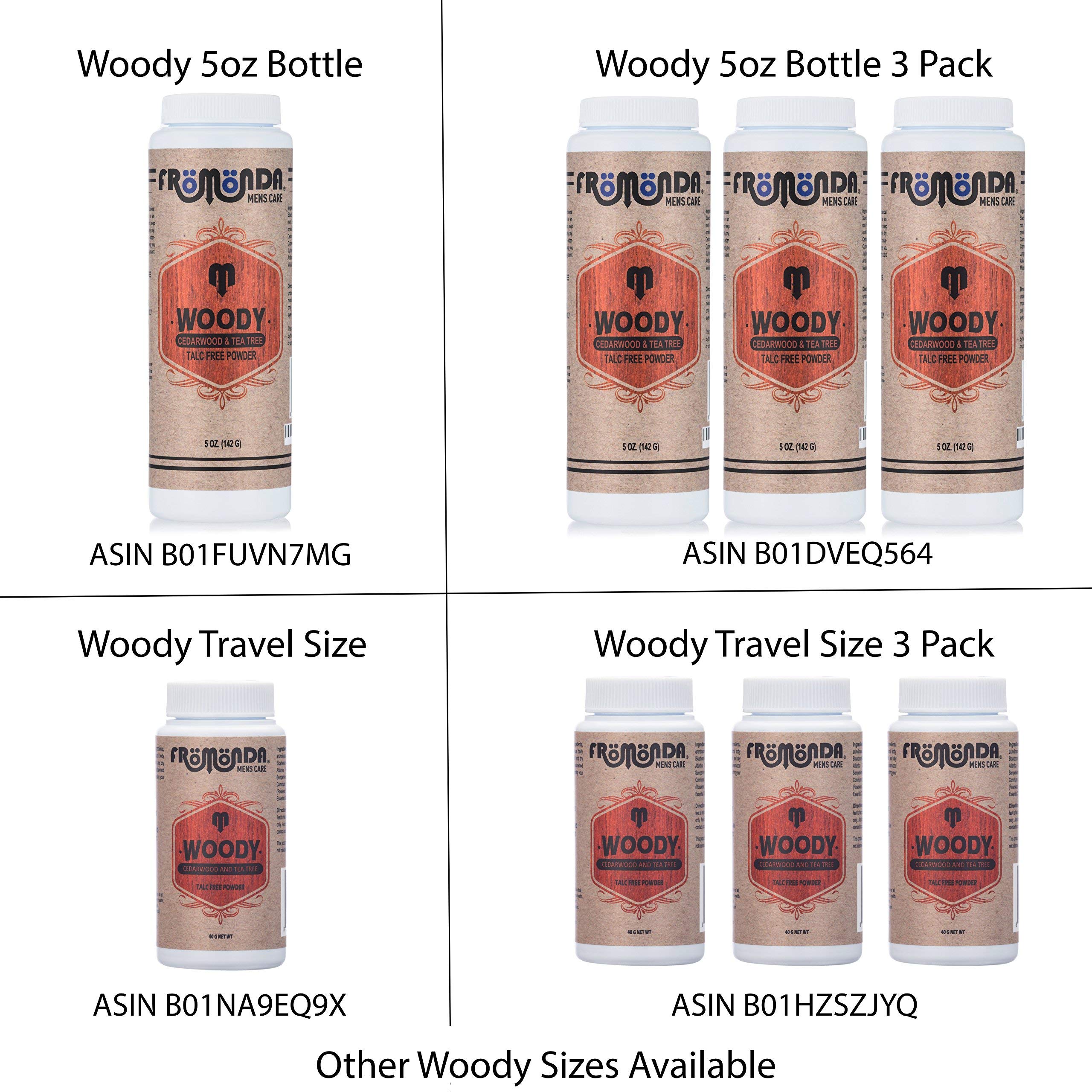 Fromonda (Woody) Body Powder Cedarwood & Tea Tree (5 oz, 1-Pack) Unisex, Talc-Free, Anti-Chaffing, Sweat Defense with Essential Oils