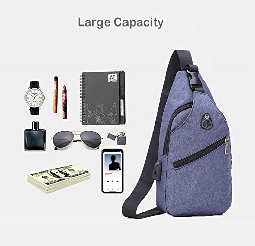 Crossbody Sling Backpack Sling Bag with USB Cable Travel Hiking Chest Bag Daypack for Women Men