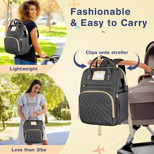 Xexxvre Diaper Bag Backpack, Multifunction Travel Back Pack Maternity Baby Changing Bags, Baby Bags for Boys Girls, Large Capacity, Waterproof and Stylish-Light black