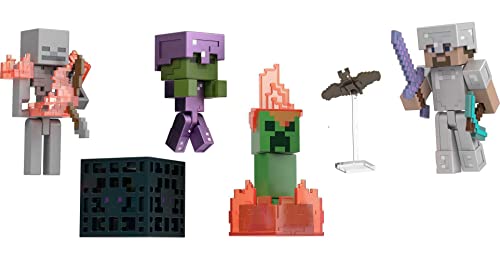 Mattel Minecraft Toys | Story Pack with 4 Action Figures and Accessories | Cave Conflict with Steve and Skeleton | Collectible Gift for Kids (Amazon Exclusive)