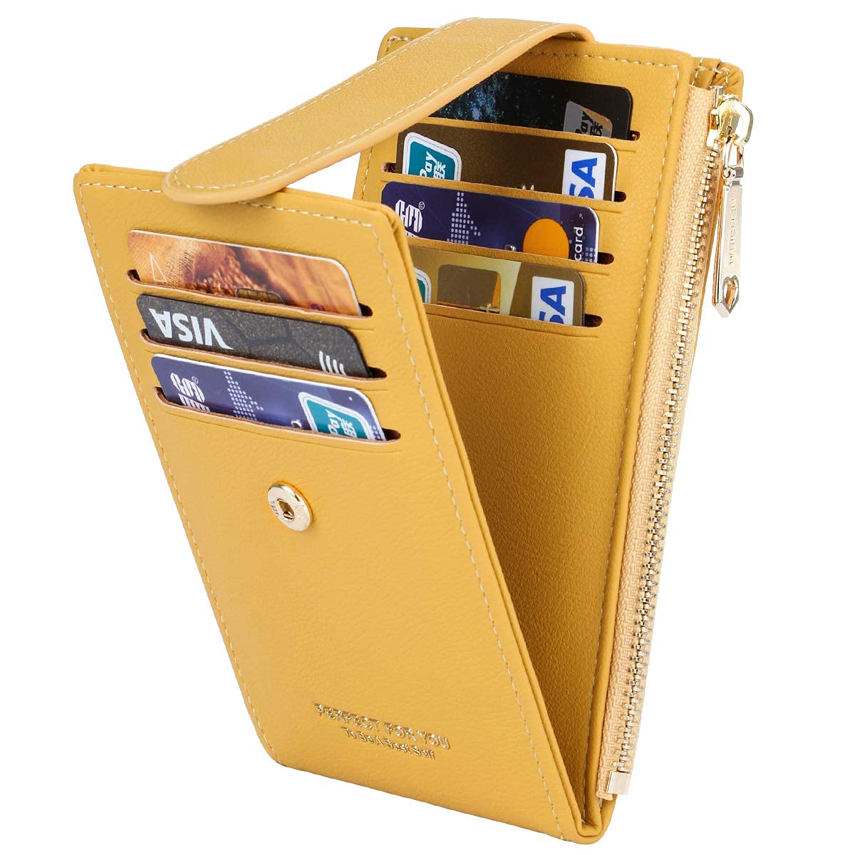 CYANB RFID Card Holder Wallet for Women Slim Bifold Zipper Card Cases Money Organizers Yellow