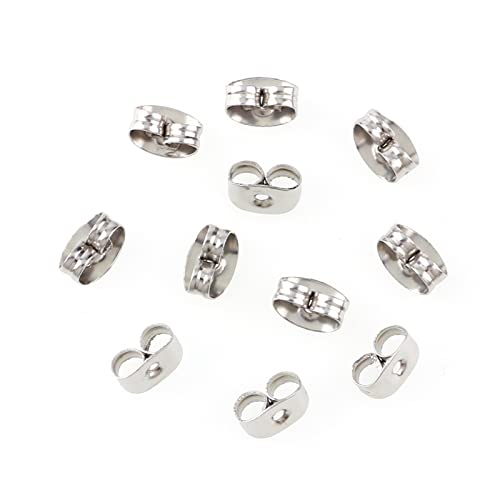 Earring Backs Locking 100pc 4x6mm Stainless Steel Ear Nut Clutch Earring Stoppers Post Stud Earrings Backs DIY Jewelry Findings Hypoallergenic Secure