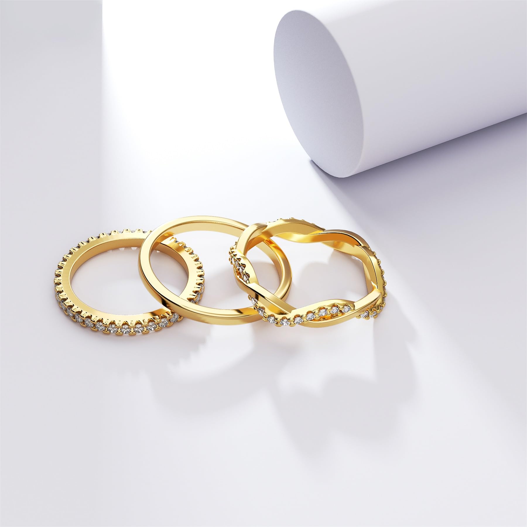 DEARMAY Stackable Gold Ring Set for Women, Dainty 14K Real Gold Ring Jewelry Diamond Trendy Twisted Fashion Thin Cubic Zirconia Simple Non Tarnish Thumb Unique Statement Rings Pack Size 5/6/7/8/9/10,