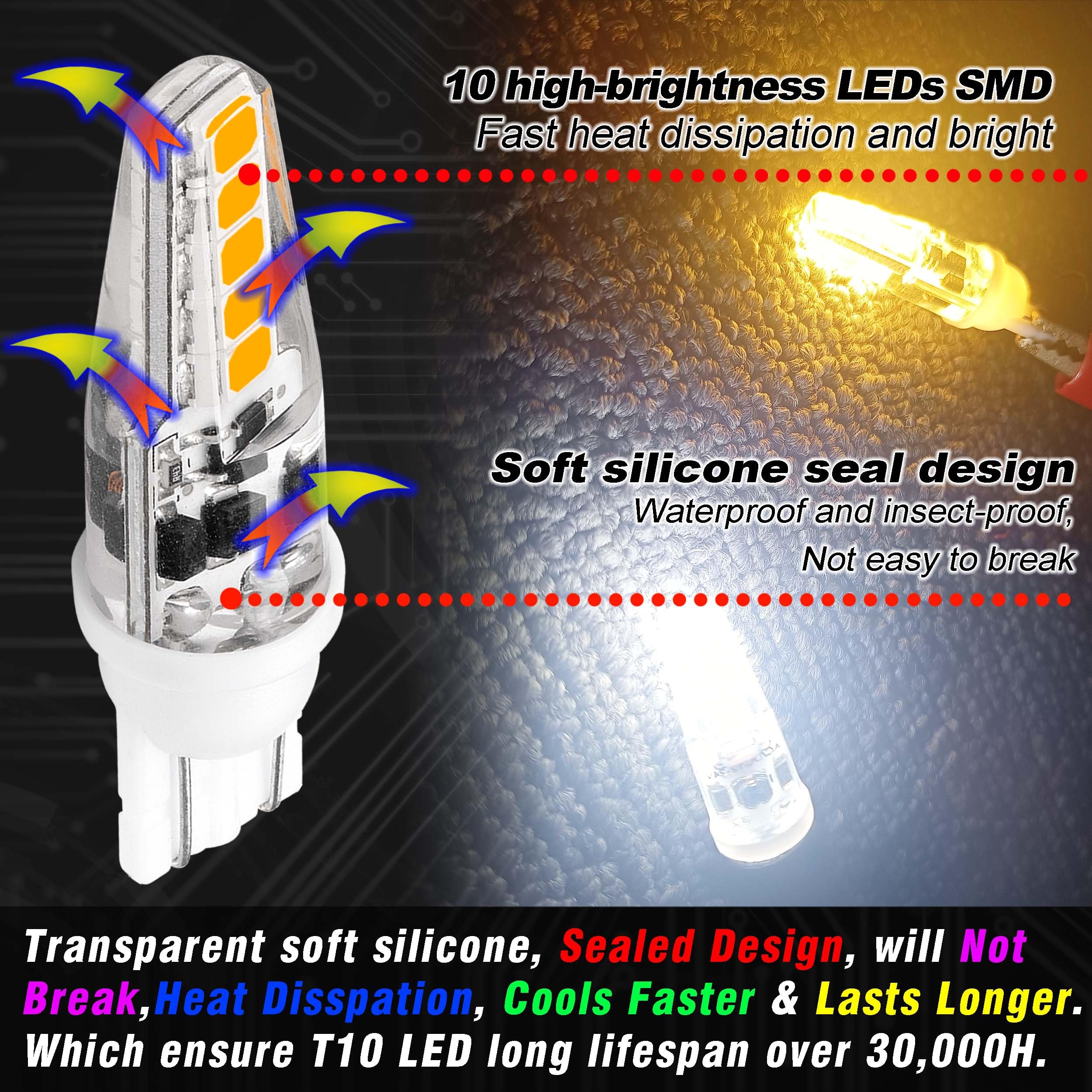 Hylroe T10 Wedge Base Landscape 194 921 LED Light Bulb 2700K Warm White 3W Equivalent 15W 20W Low Voltage AC/DC12V-24V T5 LED Bulb for Landsacpe Garden Deck RV Camper Marine Boat Dome Lighting, 8 Pack