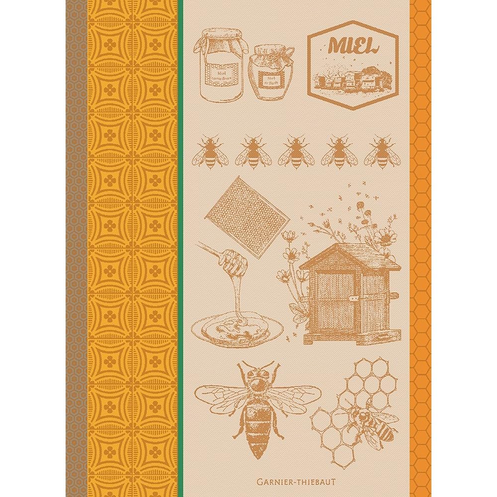 Garnier Thiebaut Miel Et Abeilles Ocre French Jacquard Kitchen Towel 22"x30", 100% Cotton