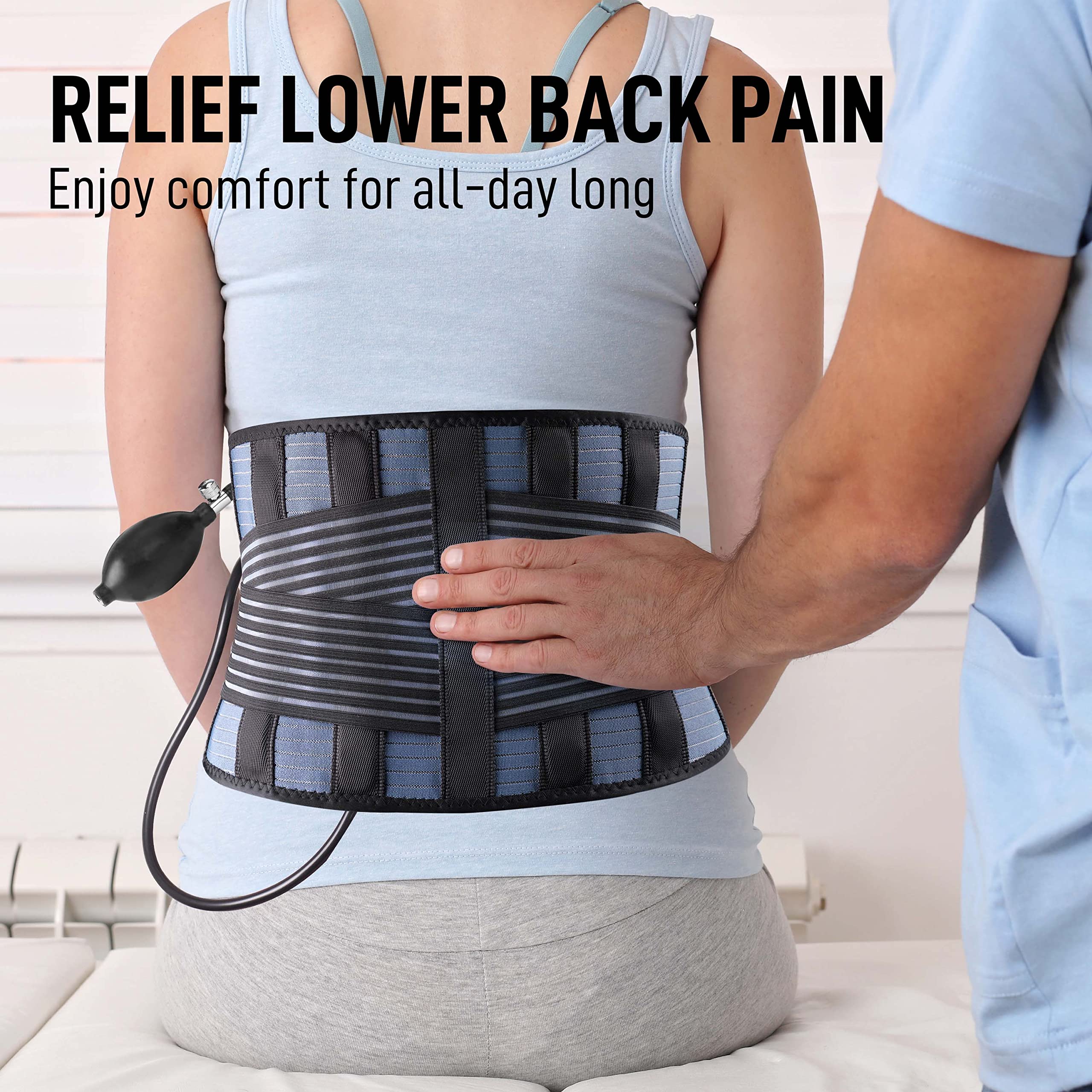 FEATOL Back Brace with Inflatable Pad for Men Women Lower Back Pain Relief, Heavy Lifting,Scoliosis and Herniated Disc Breathable Back Support Belt L/XL fits 29"-37β