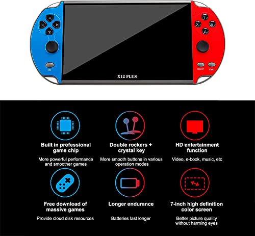 HealthyElves 7 inch Screen Handheld Portable MP5, Dual Video and Electronic Games, Nostalgic Arcade Game Console with Joystick, 16GB Memory, Support GBC/GBA/NES/MD/SMC/SFC Games