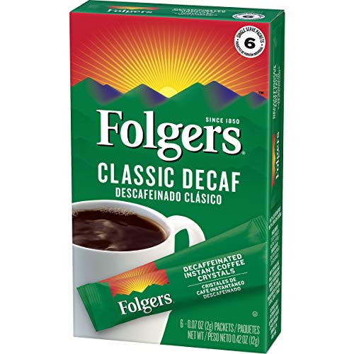 Folgers Classic Decaf Decaffeinated Instant Coffee Crystals, 6 Single Serve Packets (Pack of 12)