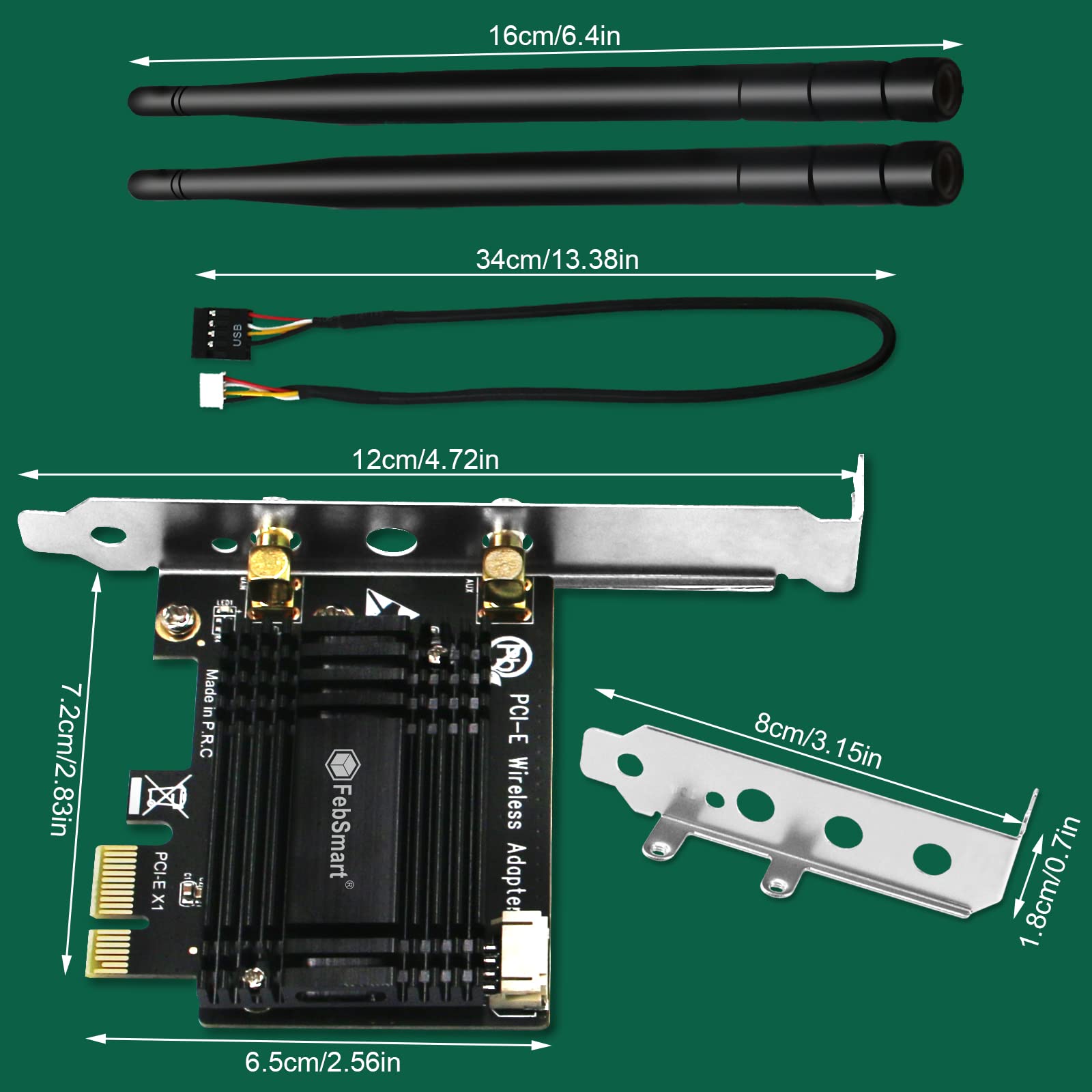 FebSmart WiFi 6E 5400Mbps Tri-band PCIE WiFi Card for Windows 11, 10 64bit and Linux Kernel 5.1 Desktop PCs, 2.4GHz 574Mbps, 5GHz 2400Mbps and 6GHz 2400Mbps for Gaming, Intel WiFi 6E AX210NGW (AX5400)