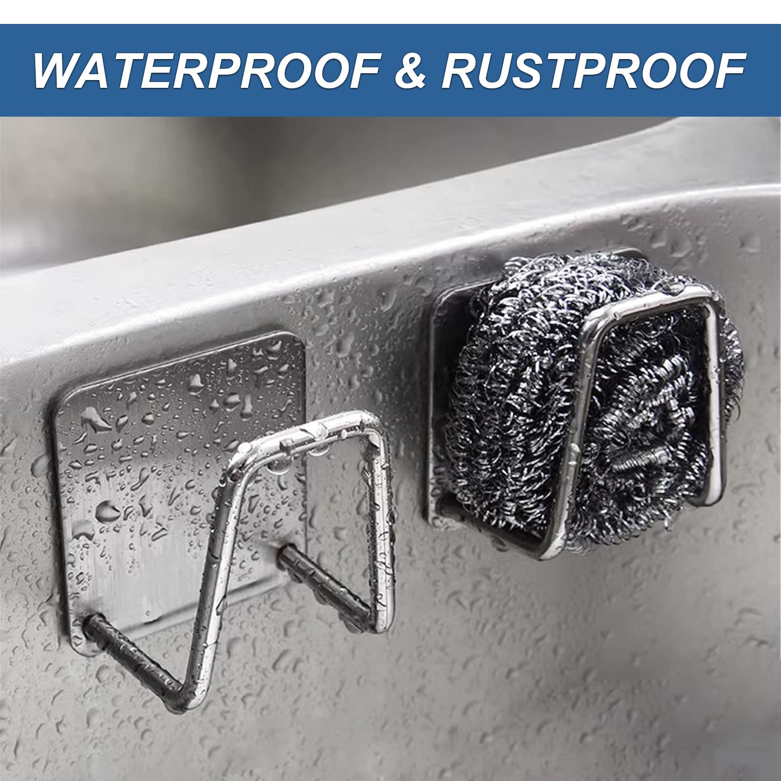 Eksinzenith 2Pcs Sponge Holder for Kitchen Sink,Strong Adhesive Small Sponge Holder,Sink Holder for Brush and Sponge,Premium Rustproof SUS304 Stainless Steel Rust Proof Waterproof (Silver)
