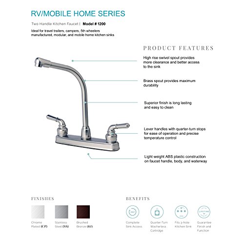Laguna Brass 1200CP RV/Motorhome Two Handle Non-Metallic High Rise Swivel Kitchen Faucet, Chrome Finish