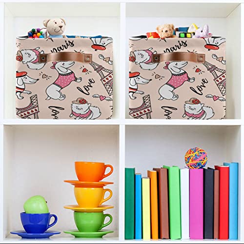 xigua Paris Eiffel Tower Storage Basket Storage Bin Organizer Basket, Foldable Rectangular Storage Box with Handles for Home Office