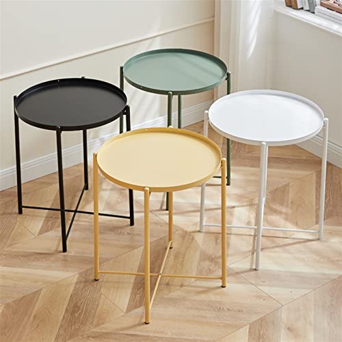HIGOH Bedside Table Sofa Coffee Table Living Room Side Table Bedside Iron Round Table Bedside Table (Color : Camel)