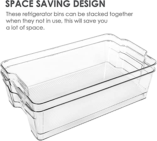 Refrigerator Organizer Bins, Vtopmart 4 Pack Large Clear Plastic Food Storage Bin with Handle for Freezer, Cabinet, Fridge, Kitchen Pantry Organization and Storage, BPA Free, 14.5" Long