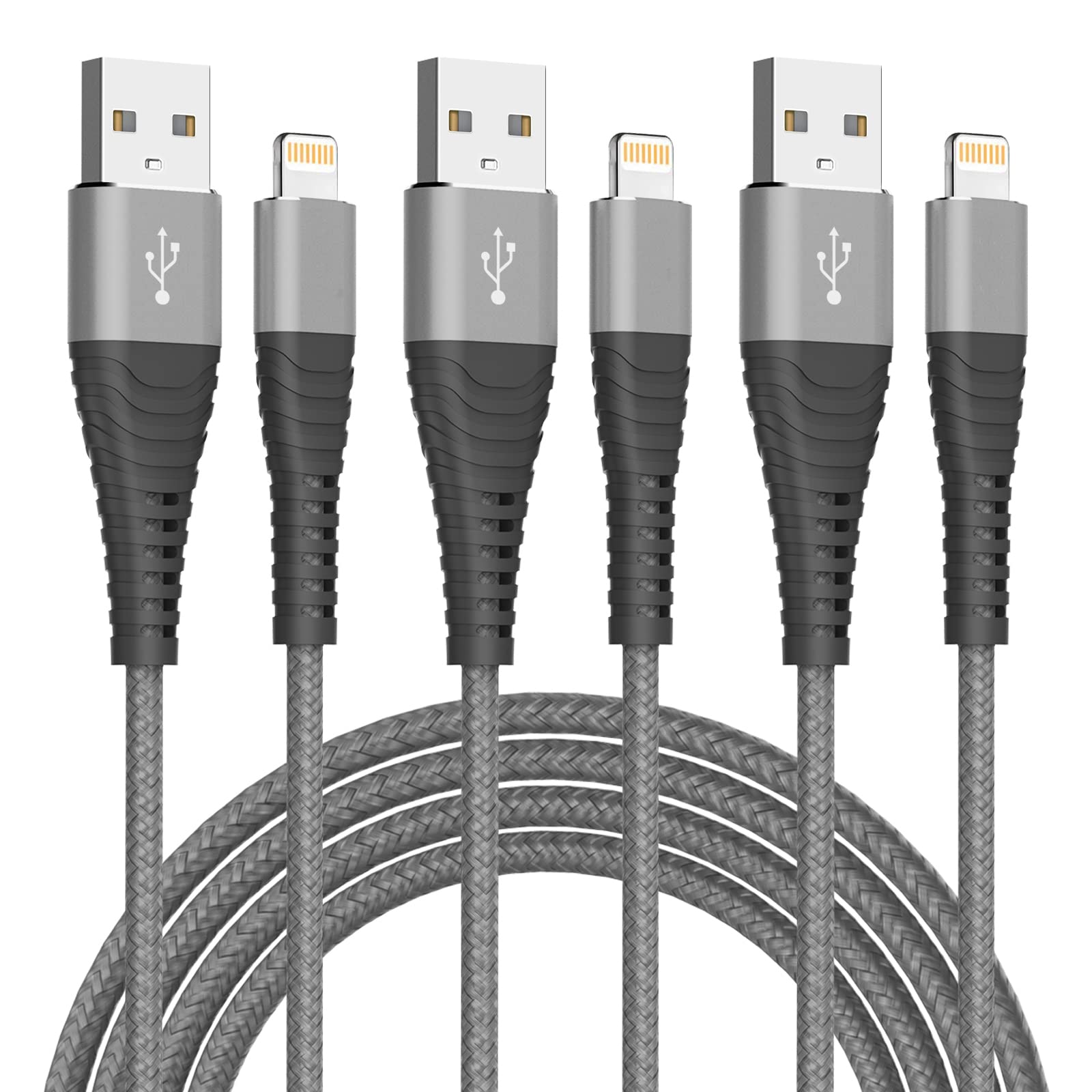 Haydyson 3Pack 6FT iPhone Charger Cable, Apple MFi Certified Lightning Cable High Speed USB Charging Cord Compatible with iPhone 13/12/Max/11Pro/11/XS/Max/XR/X/8/8P/7 and More (6FT, Grey)