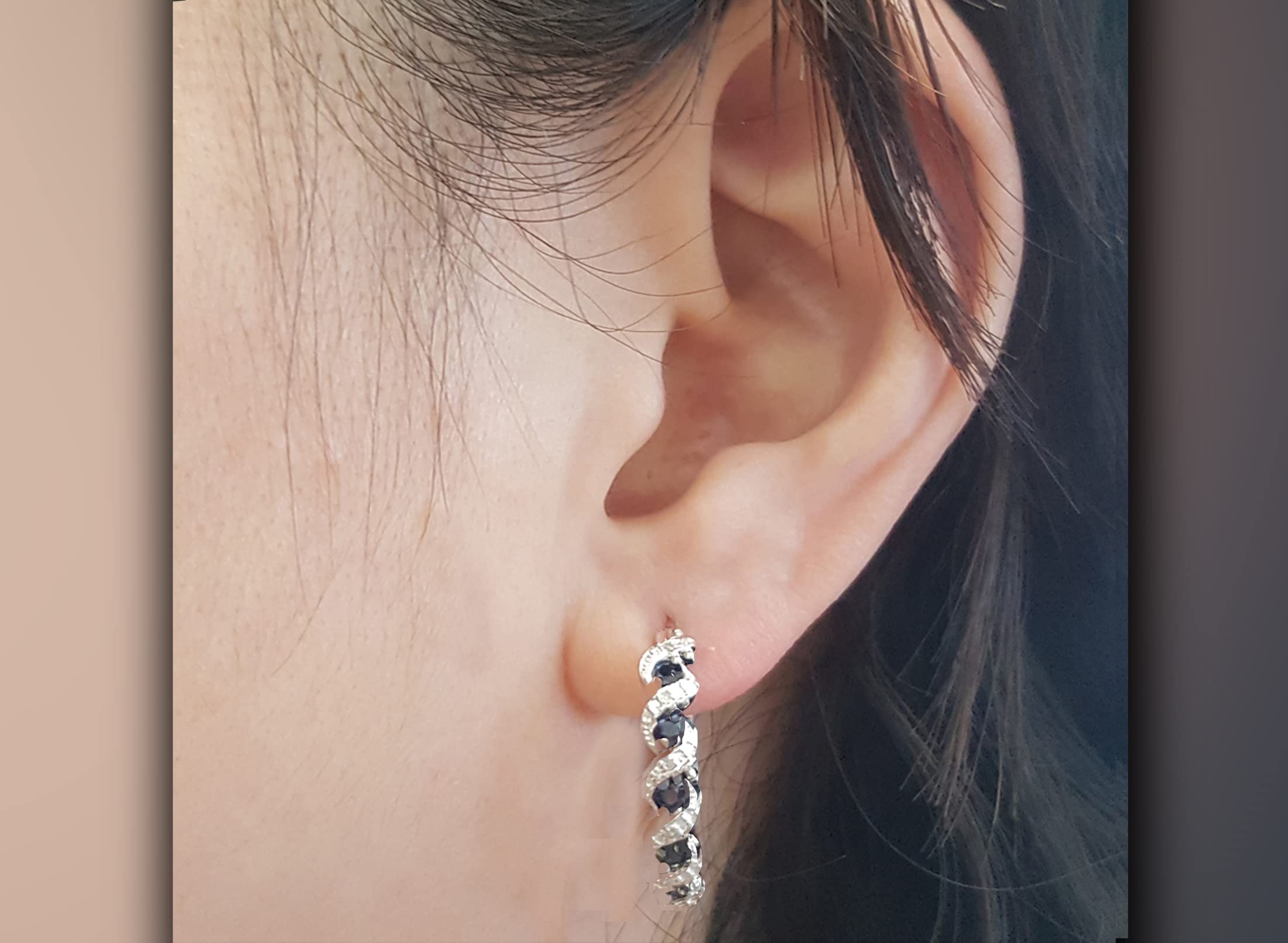 Dazzlingrock Collection Round Blue Sapphire & White Diamond Hoop Earrings | 925 Sterling Silver