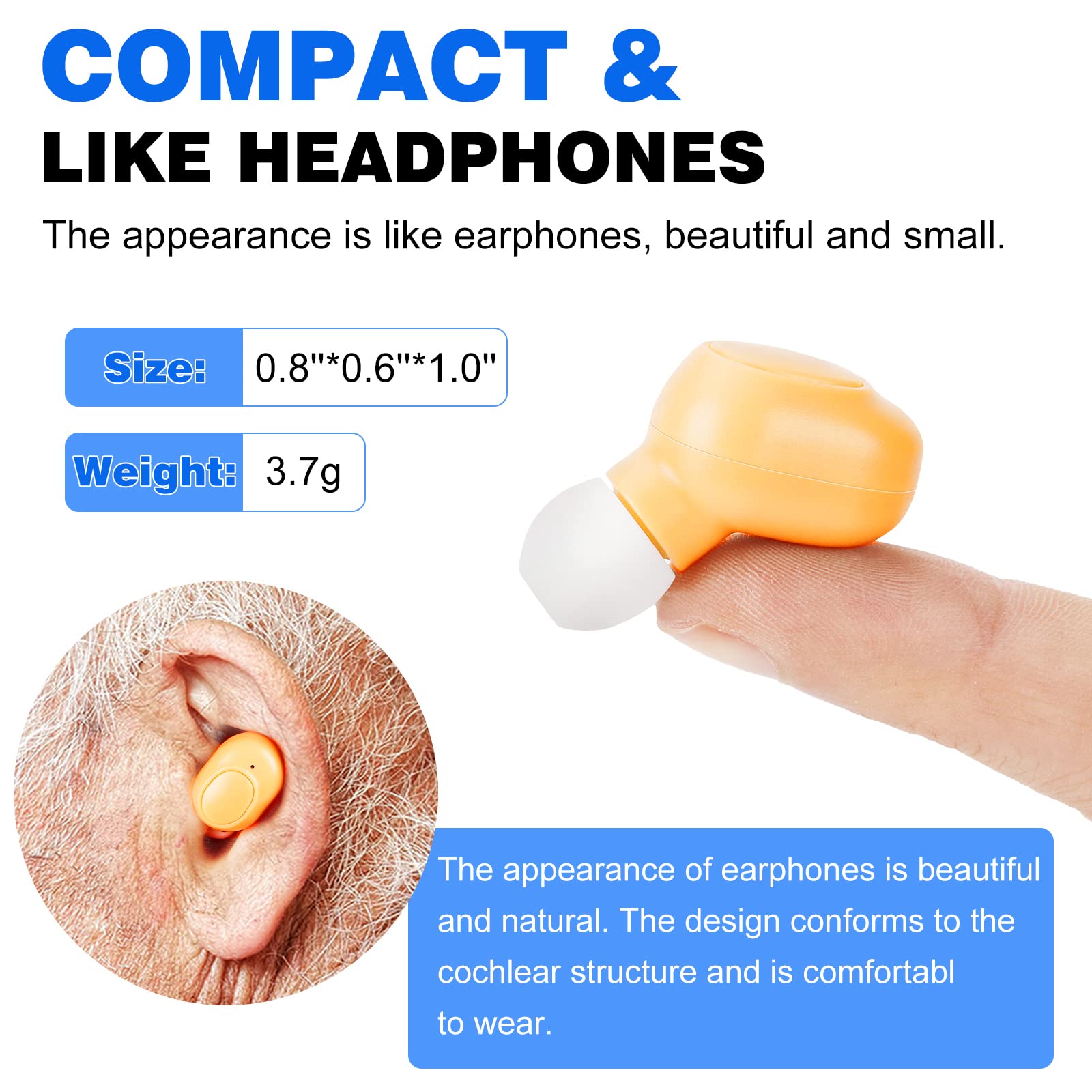 Hearing Aids, Mini Hearing Amplifiers for Adults with Noise Cancelling, Rechargeable Hearing Aid for Seniors Into Ear No Squealing Hearing Assist Device with LED Power Display