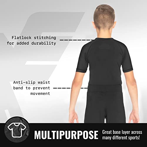 Elite Sports Rash Guards for Boys and Girls, Short Sleeve Compression BJJ Kids and Youth Rash Guard (Black, Large)
