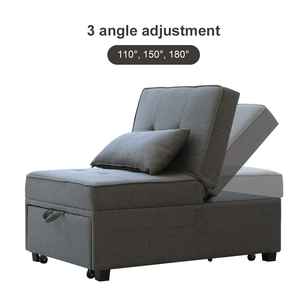 Cynefin Futon Chair with Lumbar Pillow and 3 Side Pockets, Convertible Chair Sleeper Bed, sofa chair, 4 in 1 Ottoman Bed Tufted Fabric Gray (blue, M)
