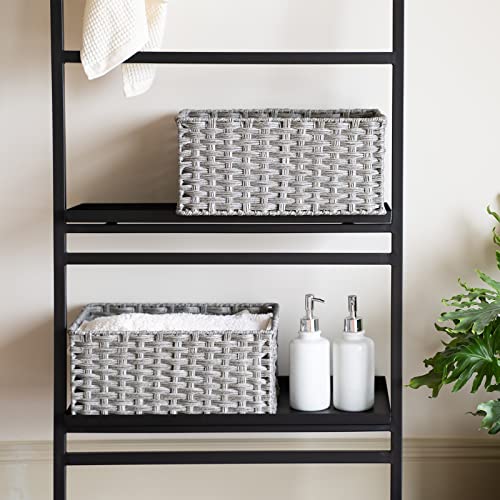 ROSOS Wicker Baskets 2 Pack, Wicker Storage Basket with Handles, Large Wicker Baskets for Storage, Waterproof Wicker Baskets for Organizing, Large Storage Baskets Wicker 15" and Medium 14", Grey