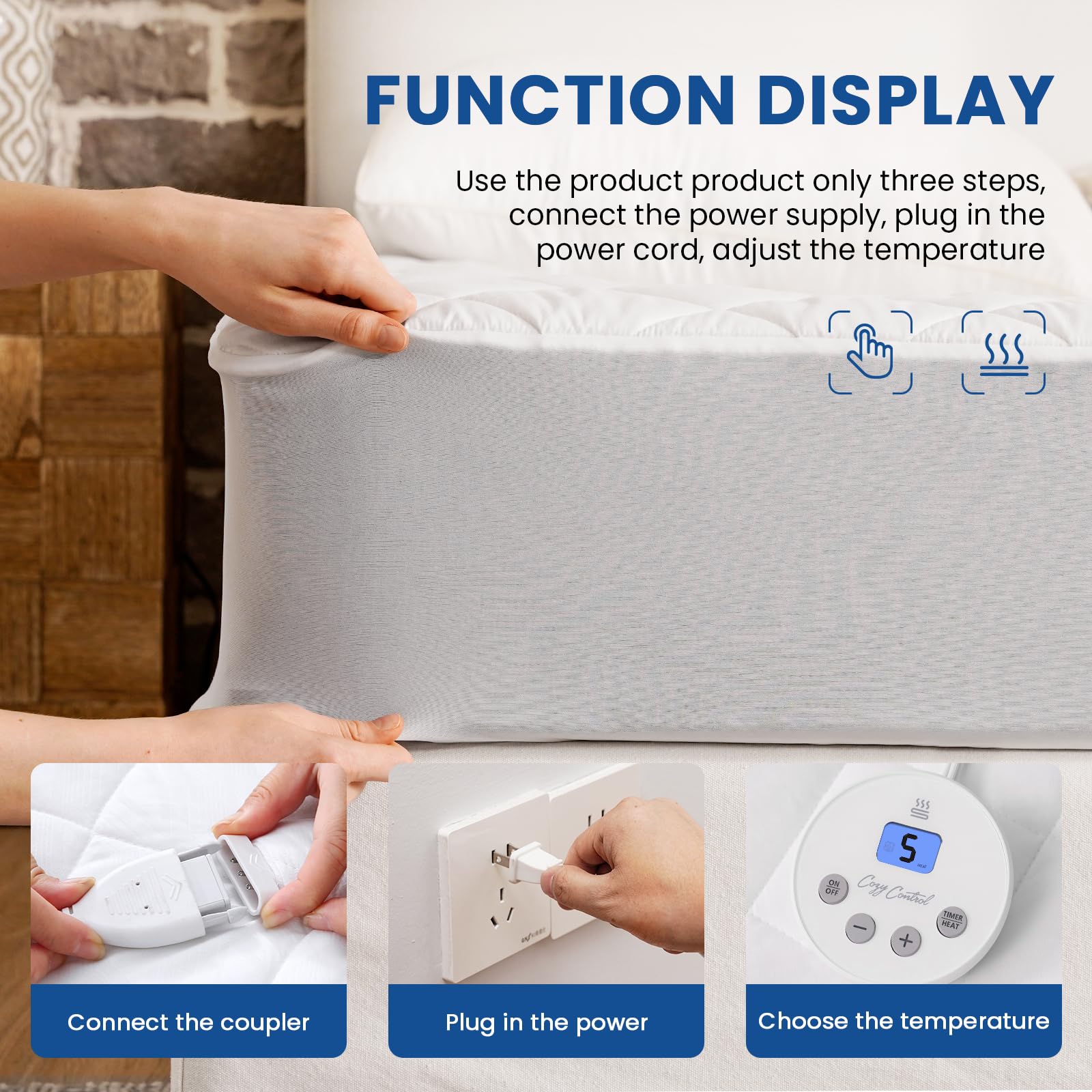 Heated Mattress Pad Queen Size Quilted Zone Heating Electric Bed Warmer Luxury Comfort Heat Mattress Pad Cover Dual Controller(10 Heat Setting | 1-12 Hours Auto Shut Off | with 8-21 Inch Deep Pocket)