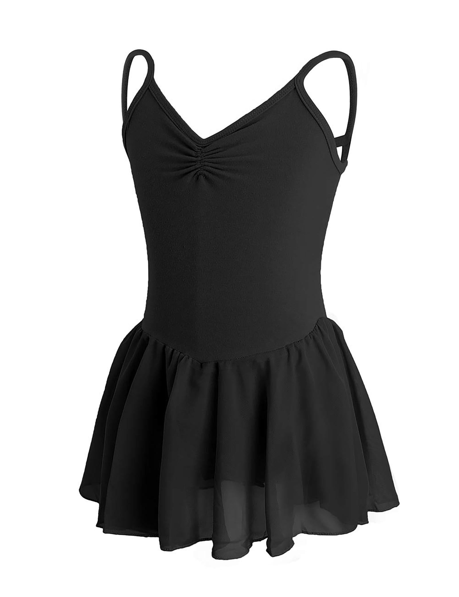 Daydance Black Dance Leotards for Girls, Short Sleeve Camisole Ballet Dress