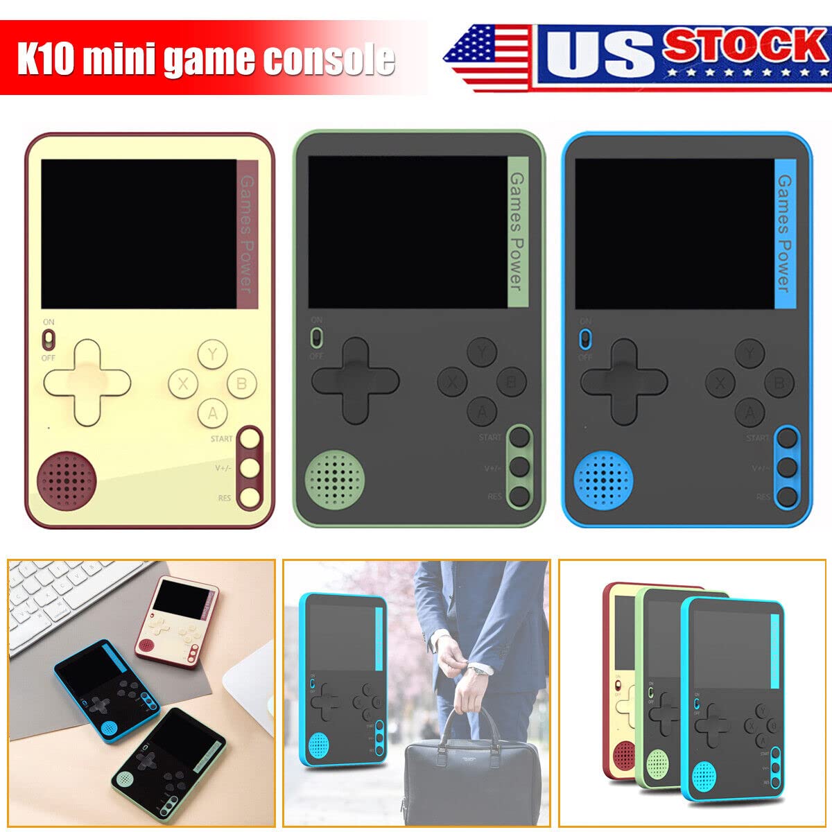 Handheld Retro Video Game Console Gameboy Built-in 500 Classic Games for Gift (Blue)