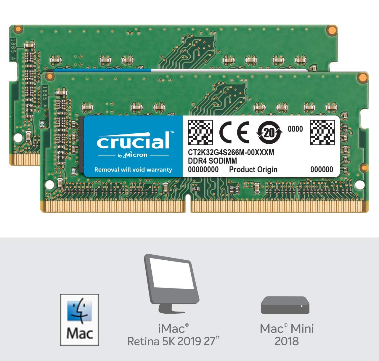Crucial RAM 64GB Kit (2x32GB) DDR4 2666 MHz CL19 Memory for Mac CT2K32G4S266M, Multicolor