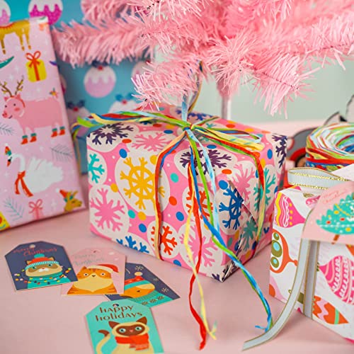 MAYPLUSS Christmas Wrapping Paper Large Sheet - Folded Flat - 6 Different Pink Design (45.2 sq. ft.ttl.) - 27.5 inch X 39.4 inch Per Sheet