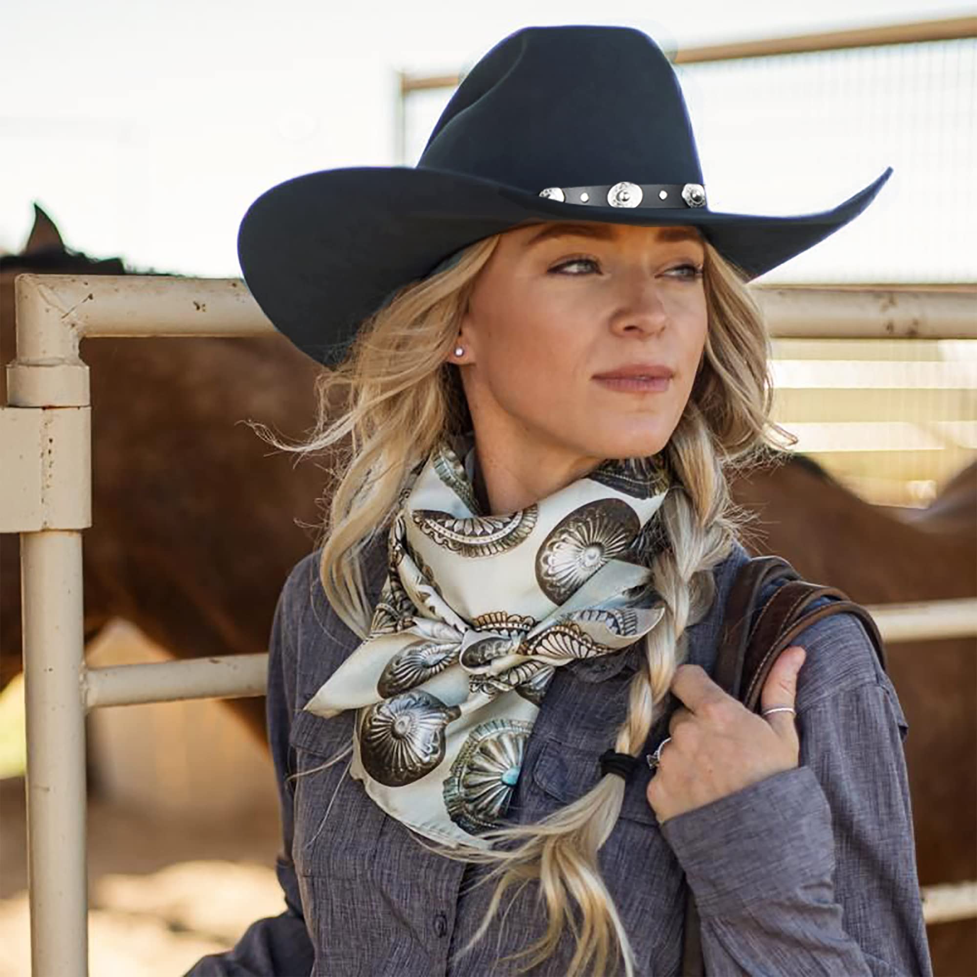 Eohak Womens Western Cowboy Hats Studded Pinched Western Cowgirl Hats Wide Brim Fedoras Hat with Belt Buckle (Size: M-L) (US, Alpha, Medium, Black)