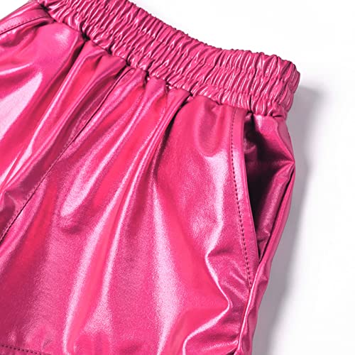 Metallic Shorts for Big Girls Red Light Dance Shorts Shiny Hot Pants 12 13 with Sunglasses