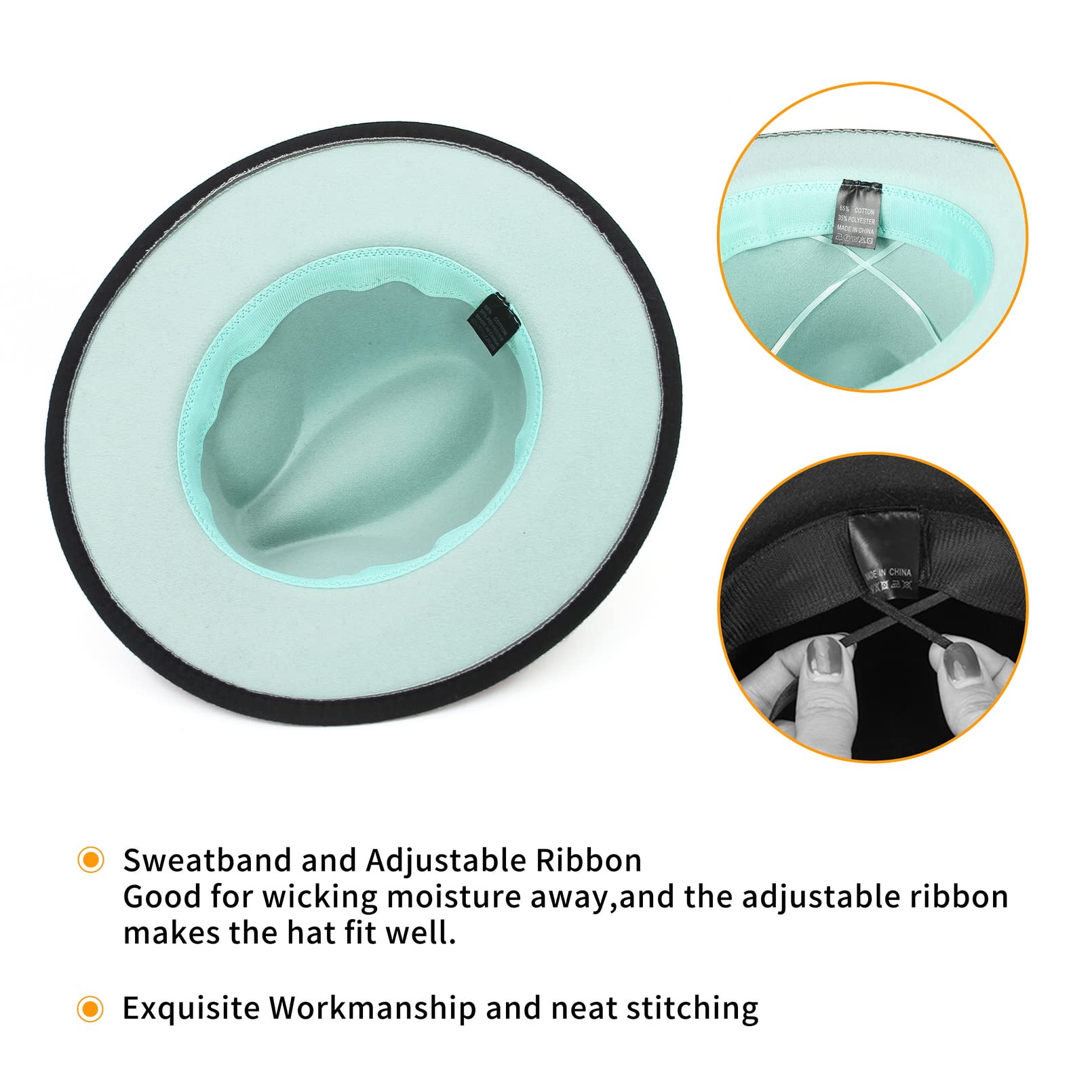 EOZY Gradient Color Fedora Hat for Women & Men Wide Brim Felt Hat with Belt Buckle/Camel