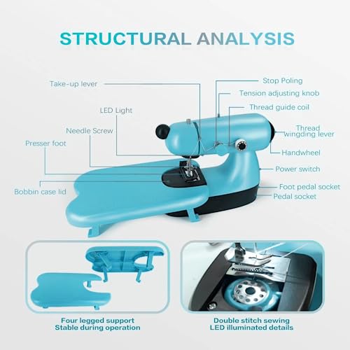 Sewing Machines Mini, portable Sewing Machine,sewing machine child's,kit easy hand held sewing machine manual sewing machine leather jeans plastic Upgraded Electric Sewing Machine with Sewing Bag, Expansion, LED Light (Blue)