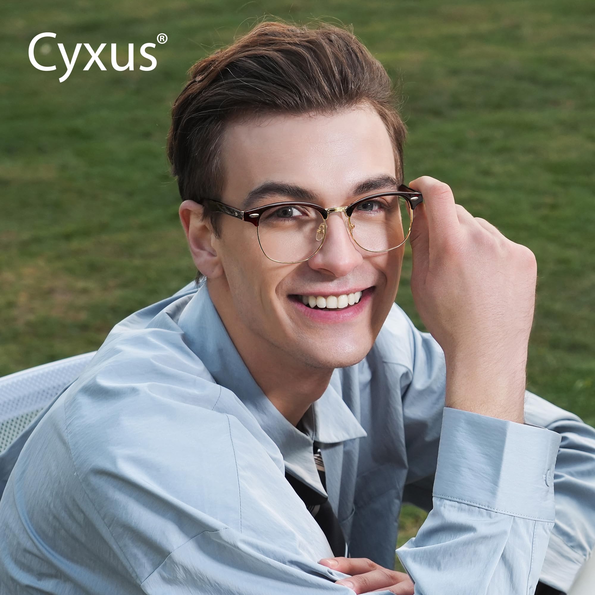 Cyxus Blue Light Glasses Men Retro Semi Rimless Clear Blue Light Glasses for Computer Eye Strain Gaming Glasses Anti Harmful Blue Light for Men Women