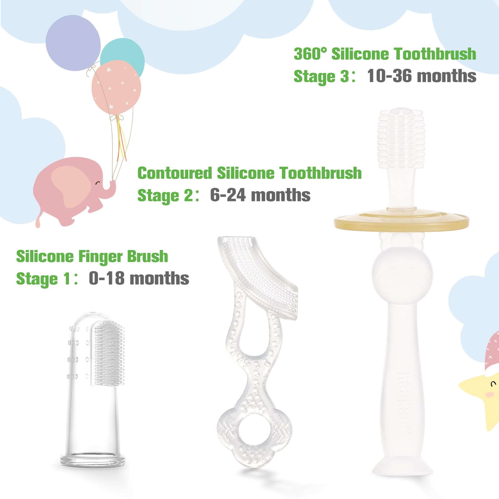 haakaa Training Toothbrush Set Oral Care Kit, Soft Silicone Toothbrush for Baby, Infants, Toddlers & Kids, Bluestone
