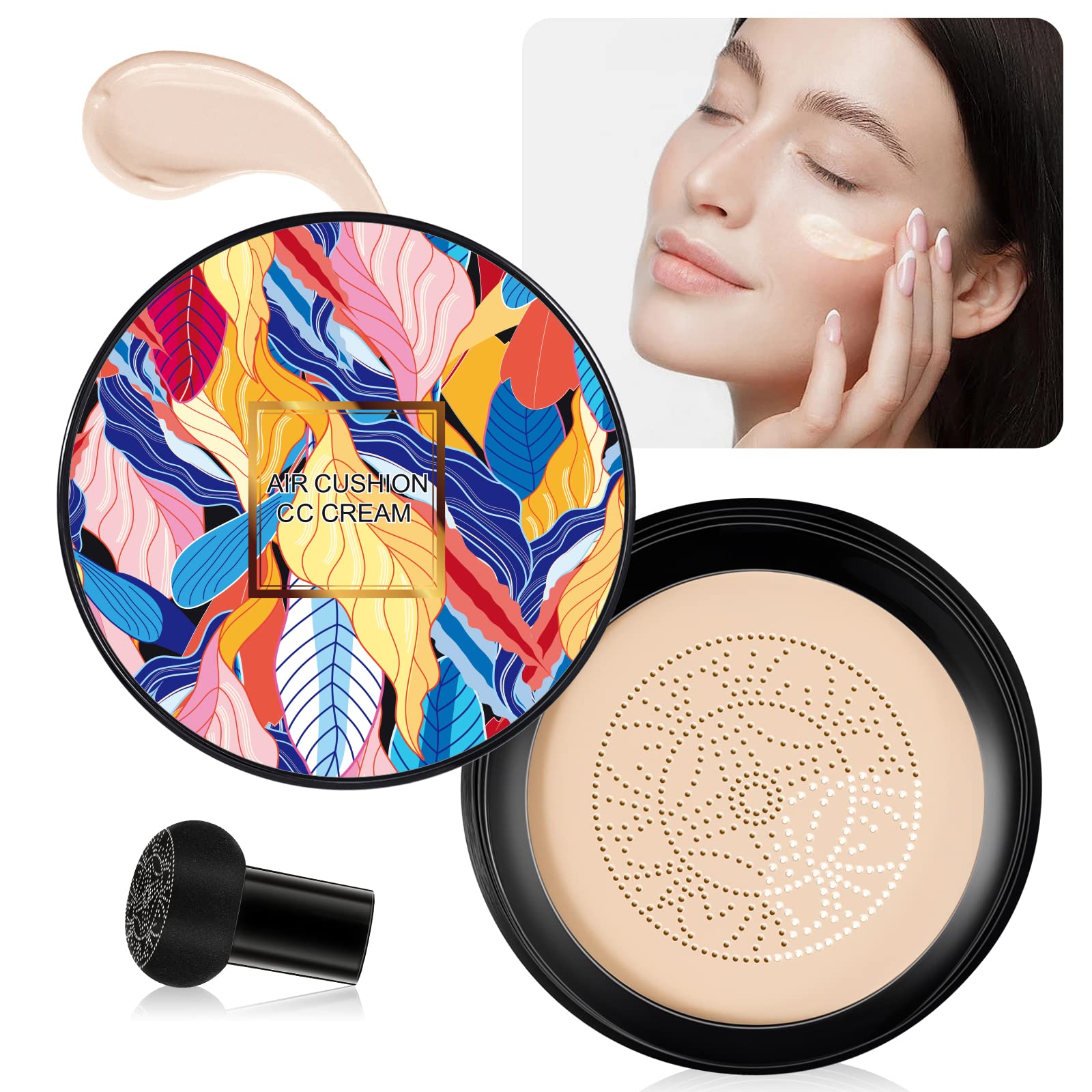FRDUGA Air Cushion CC Cream，BB Cream Foundation，Mushroom Head Air Cushion CC Cream, Moisturizing Concealer, Makeup Long Lasting Matte,Easy to Apply (Natural)